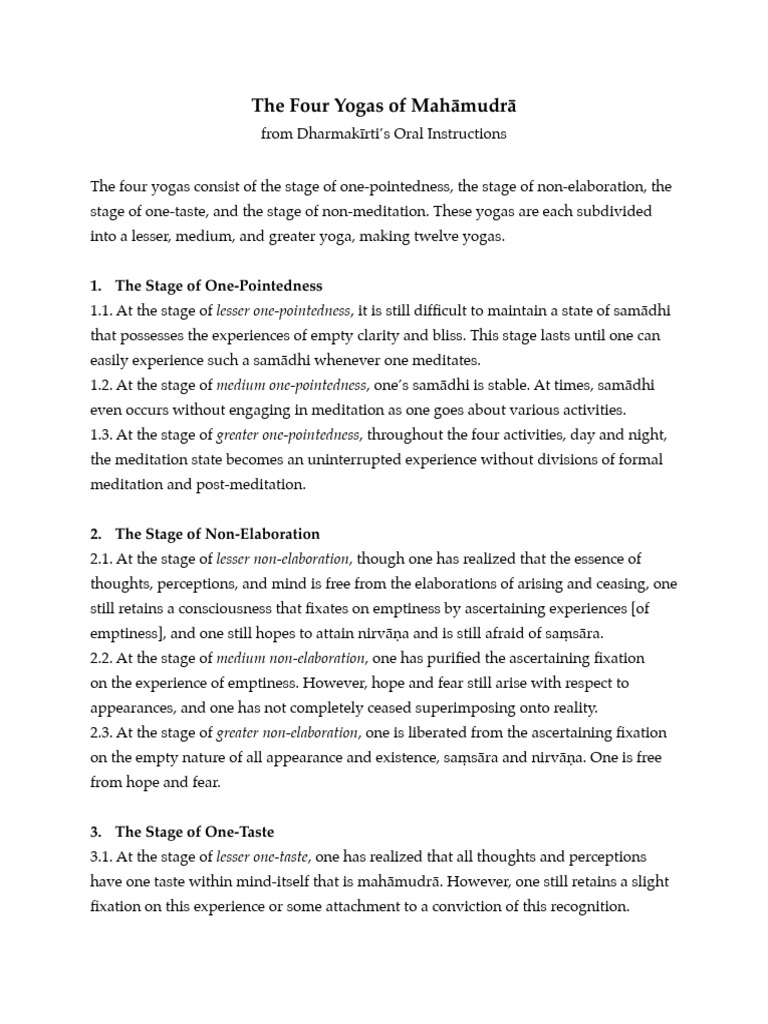 4 Yogas of Mahamudra - Dharmakirti | PDF