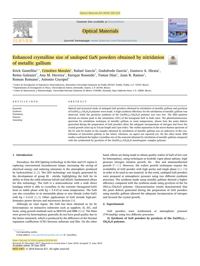 Enhanced Crystalline Size of Undoped GaN Powders Obtained by ...