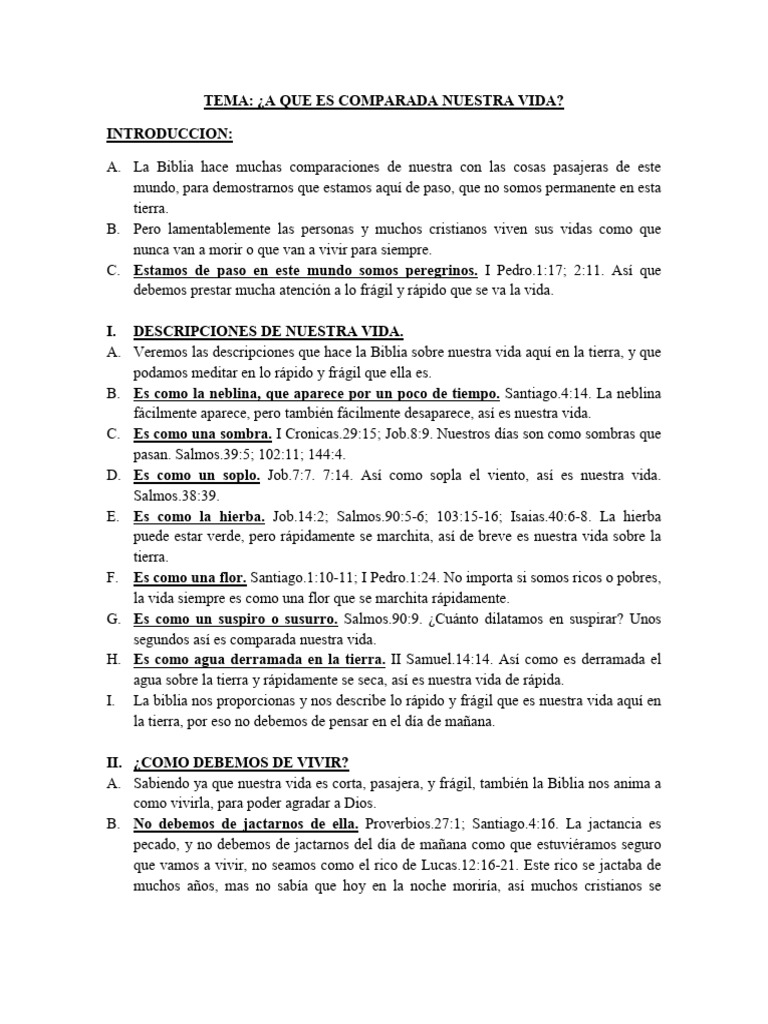 La Vida: Pasajera y Frágil según la Biblia | PDF
