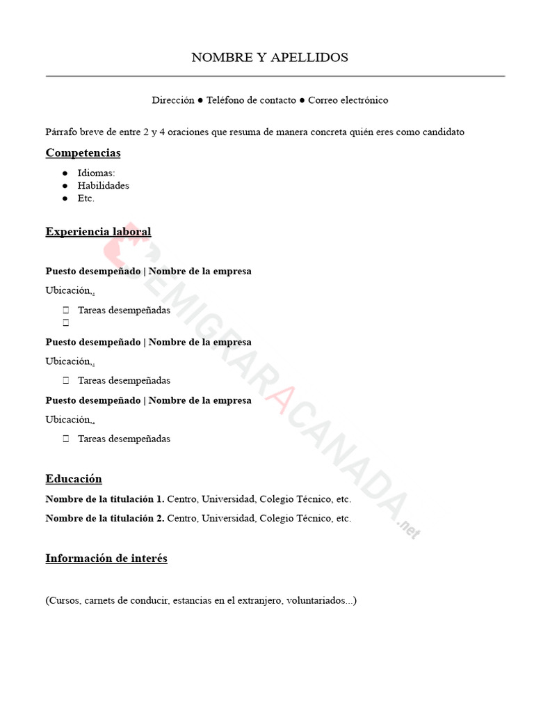 Modelo CV Estilo Canadiense | PDF