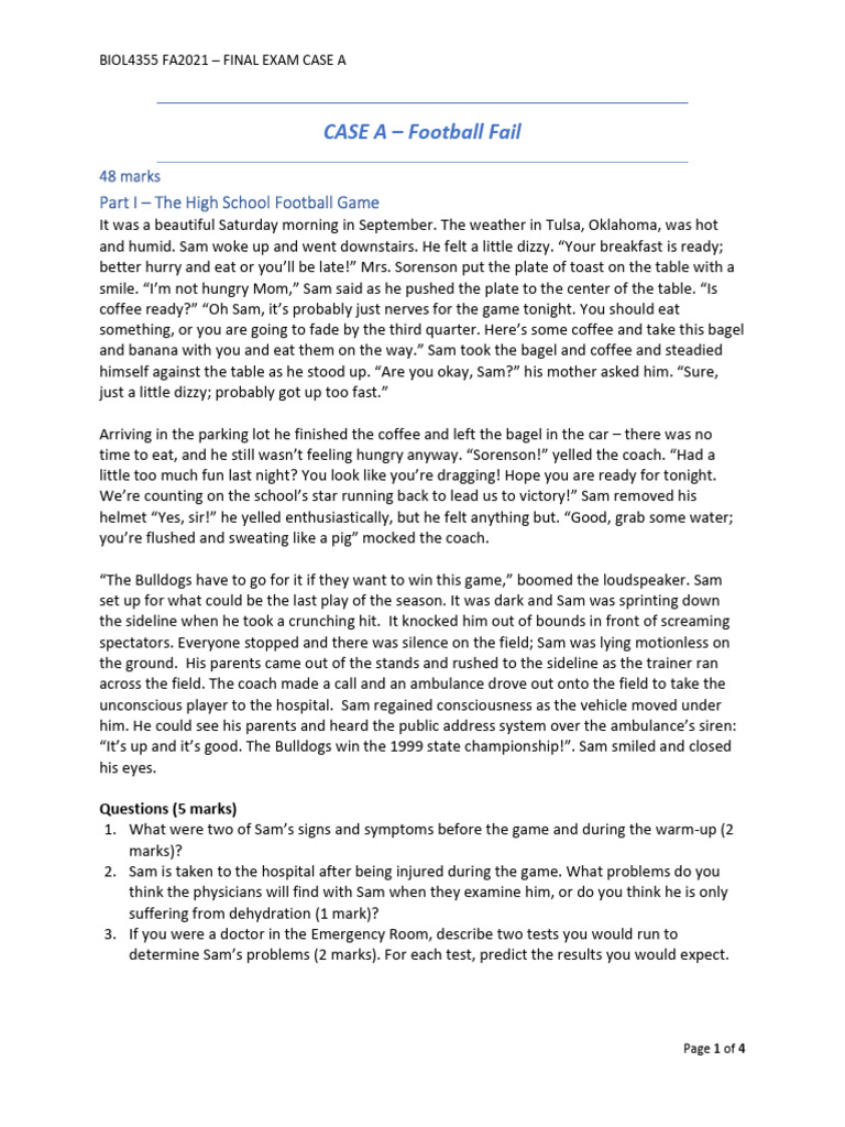 Football Concussion Case Study | PDF | Physiology | Medical Specialties