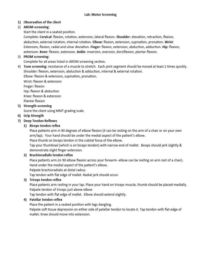 Motor Screening | Download Free PDF | Anatomical Terms Of Motion | Elbow