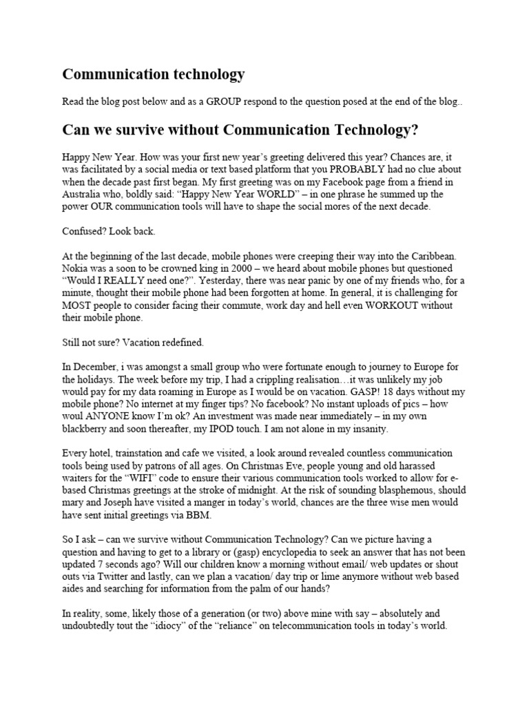 Can We Survive Without Communication Technology? | PDF | Mobile Phones