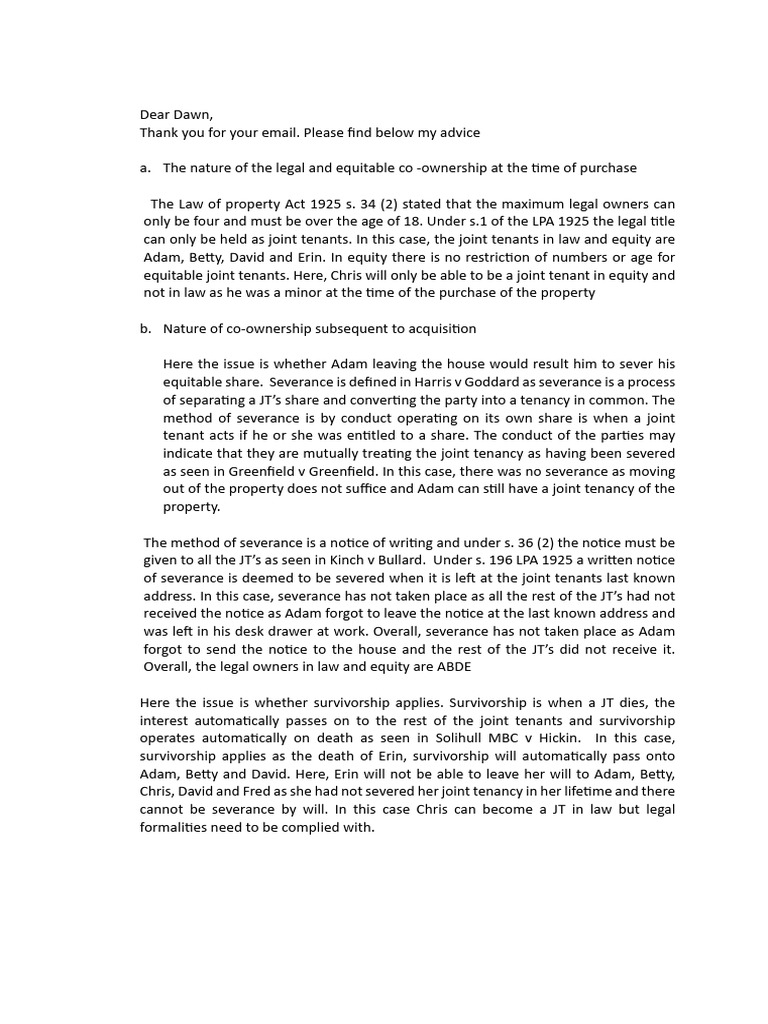 land law summative | PDF | Lease | Concurrent Estate