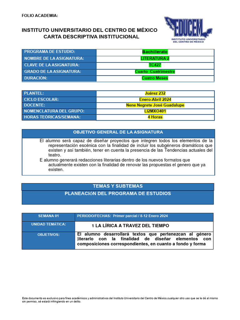 Planeacion (Literatura 2) | PDF