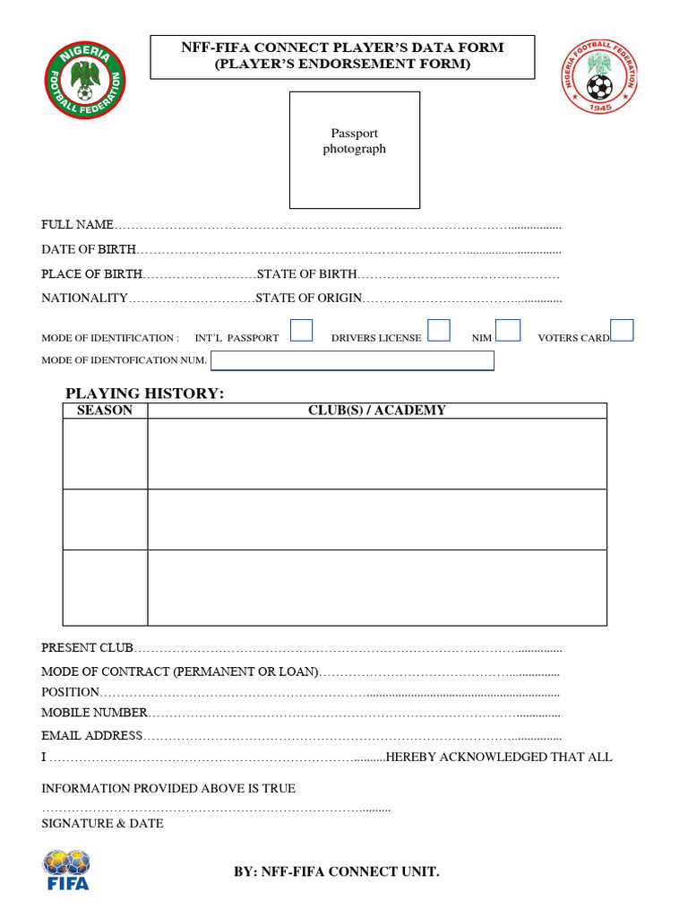Nff-fifa Connect Player Data Form 2 | PDF