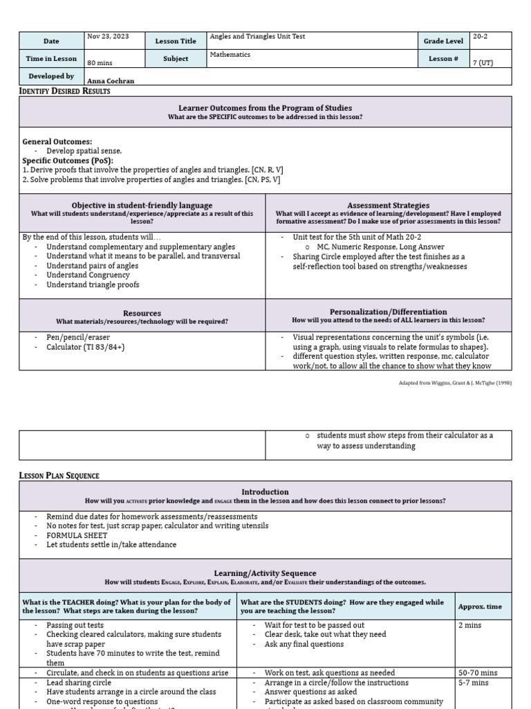 Unit 5 Lesson Plan Test | PDF | Mathematics | Lesson Plan