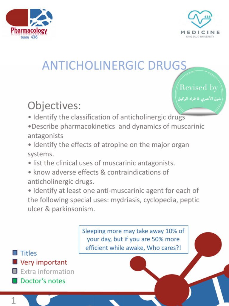 1-Anticholinergic Drugs | PDF | Acetylcholine | Drugs Acting On The ...