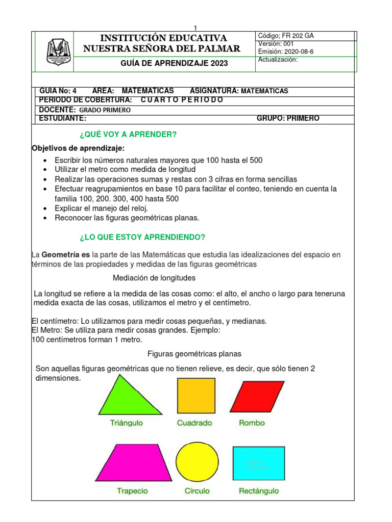 Guía de Matemáticas: Cuarto Período | PDF | Reloj