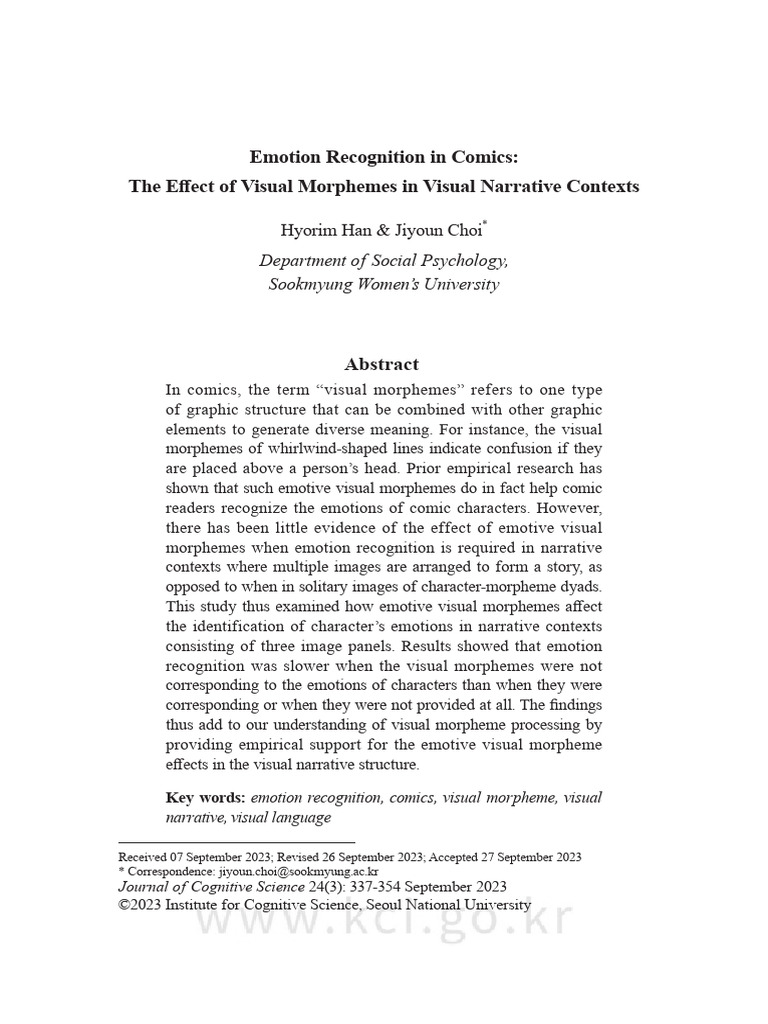 Emotion Recognition in Comics: The Effect of Visual Morphemes in Visual Narrative Contexts | PDF ...