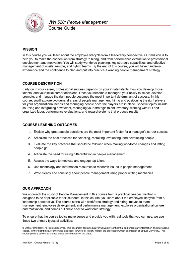 People Management Course Guide JWI 520 | PDF