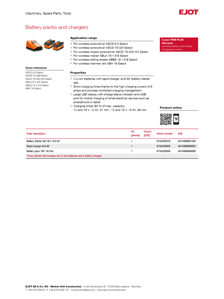 Ejot Pds Battery Packs and Chargers en | PDF | Battery Charger | Computer Engineering