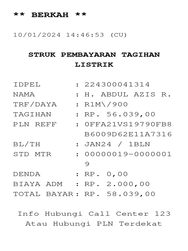 Struk Pembayaran Tagihan Listrik | PDF