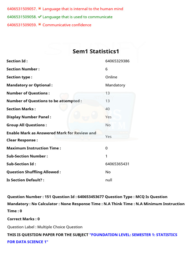 Statistics1 - Endterm - Dec 2022 - Foundation - Ma1002 - 1 | PDF | Statistics | Multiple Choice