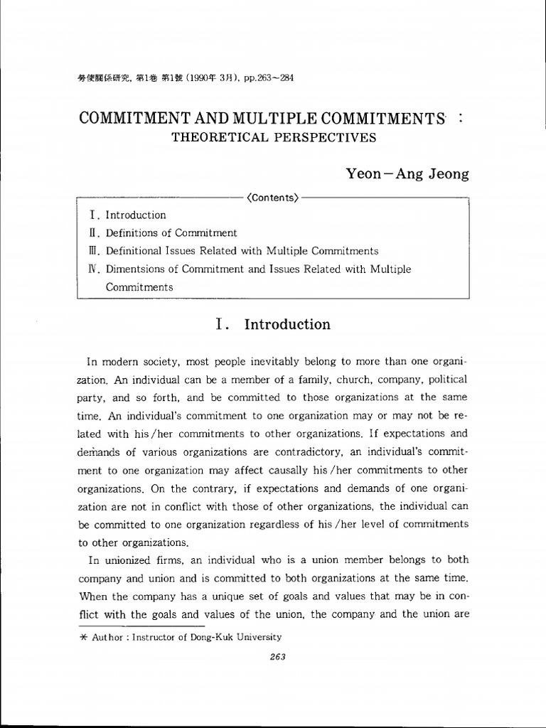 COMMITMENT AND MULTIPLE COMMITMENTS THEORETICAL PERSPECTIVES (Best ...