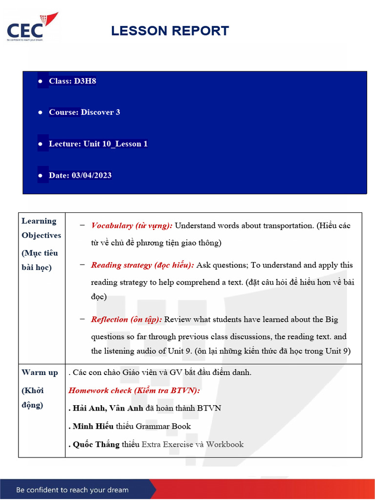 03.04.2023 - Ta Lesson Report - Discover 3h8 | PDF