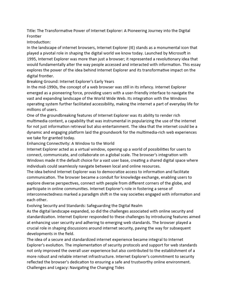 The Idea of Internet Explorer | PDF | Internet Explorer | Internet
