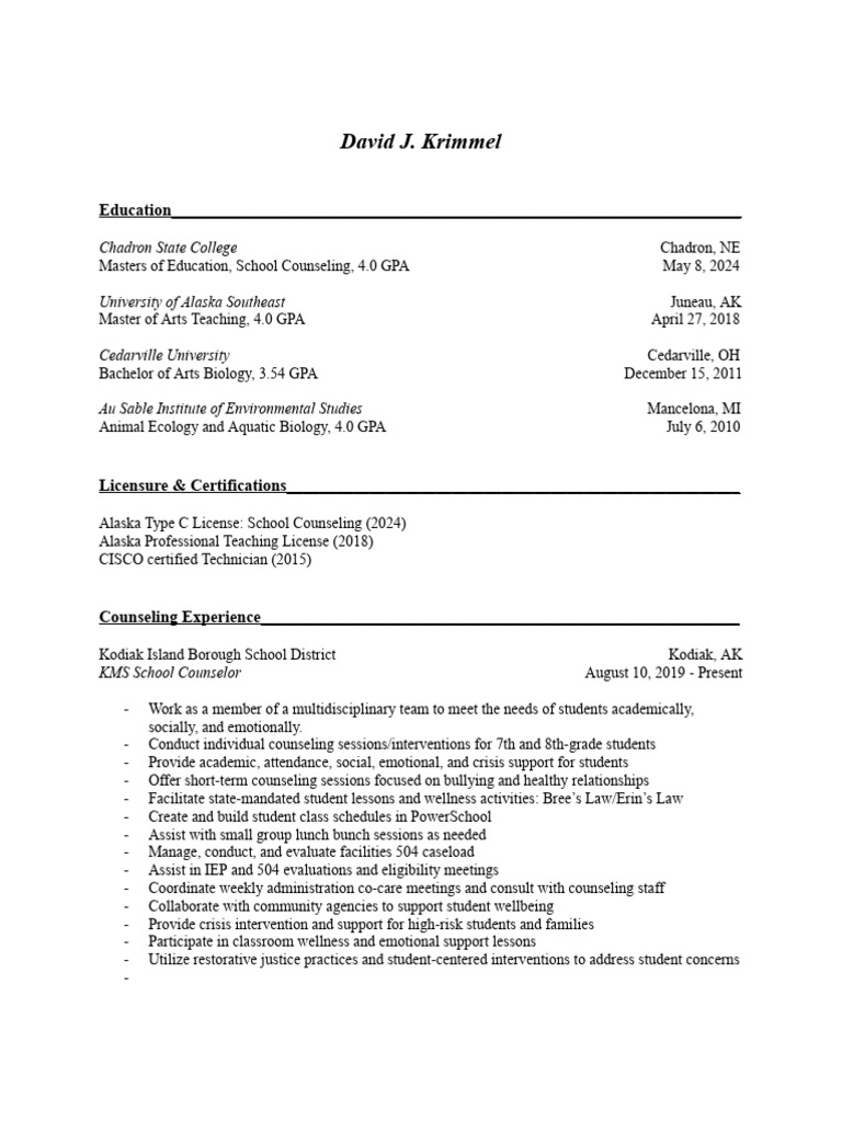 csc counselor resume | PDF | School Counselor | Computer Network