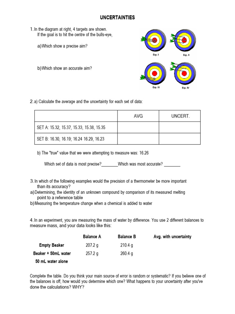 Uncertainty Worksheet 2 | PDF