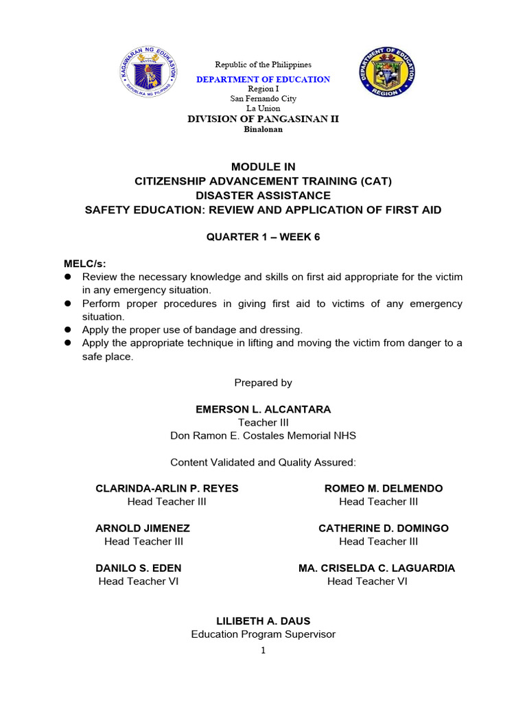 CAT Module Q1 Week 6 Disaster Assistance | Download Free PDF | Burn | First Aid
