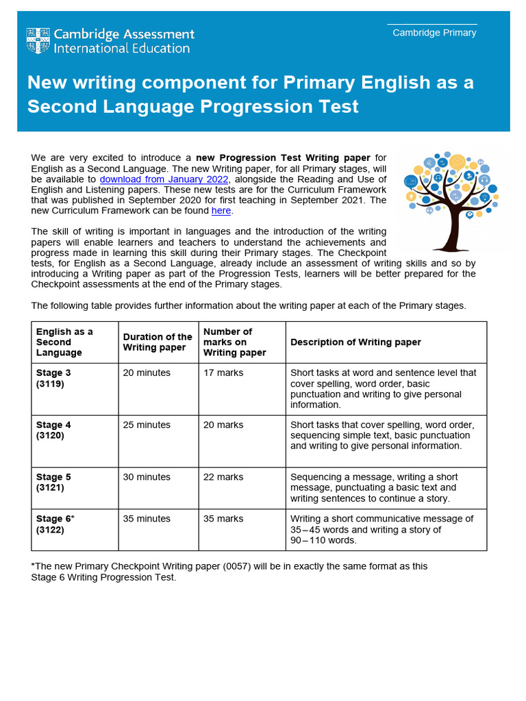 New Writing Test For English As A Second Language - Primary Progression ...