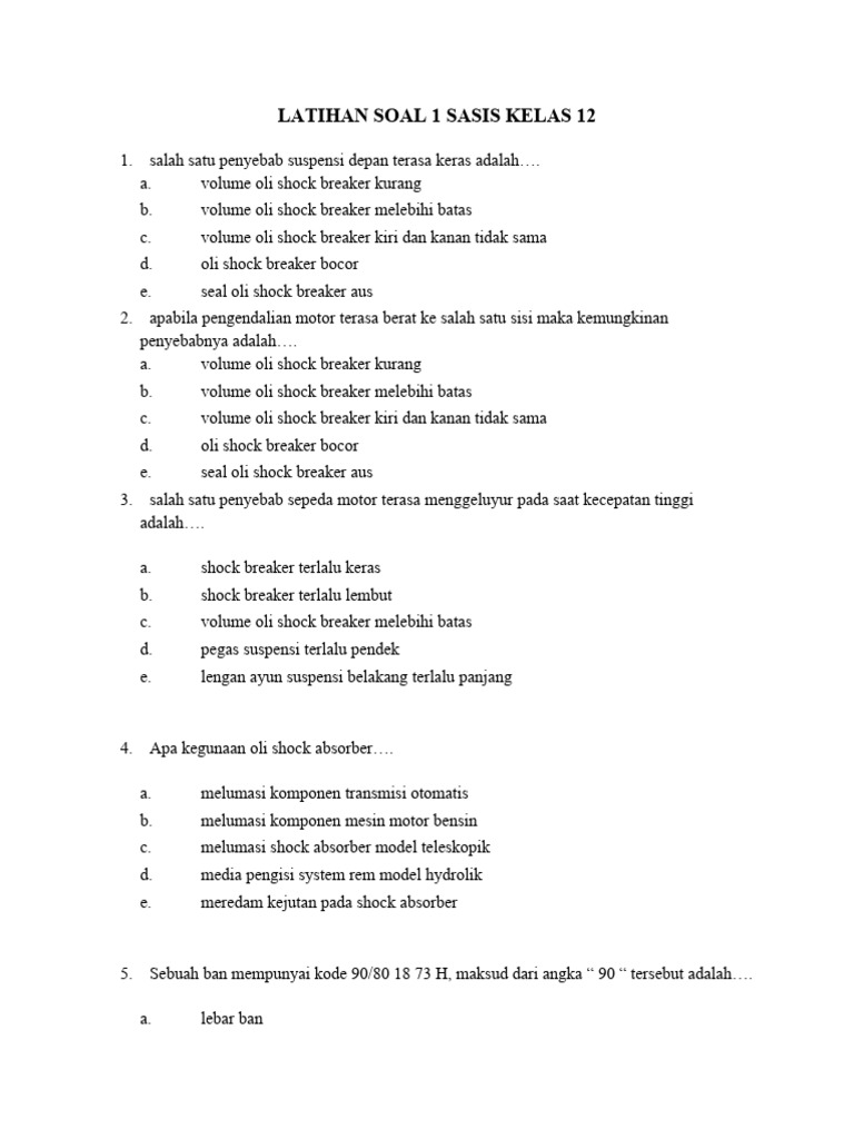 Soal SMK TSM Pemeliharaan Sasis Sepeda M | PDF
