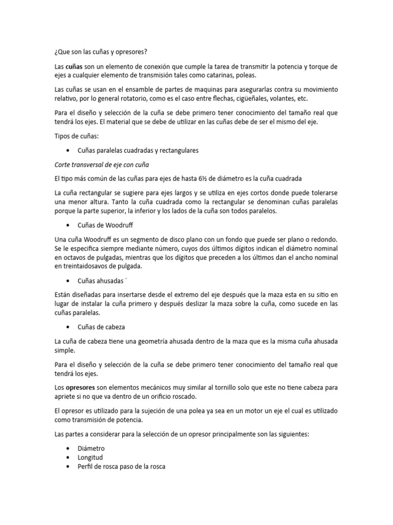 Cuñas y Opresores | PDF | Eje | Tornillo