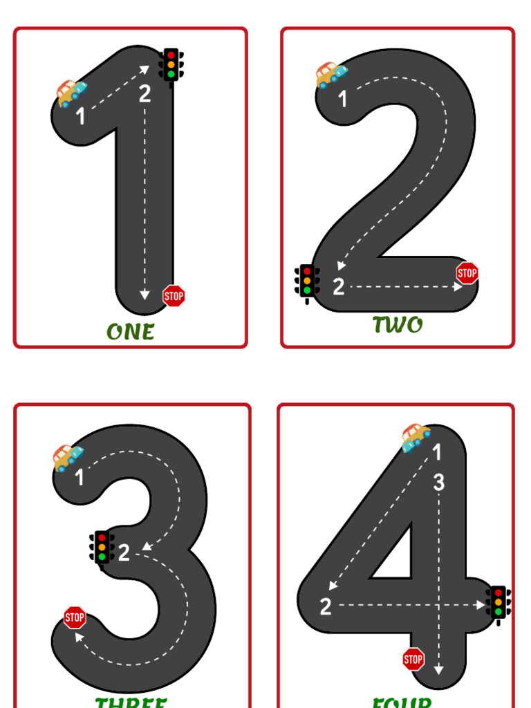 Road Theme Tracing Numbers, Flashcards | PDF