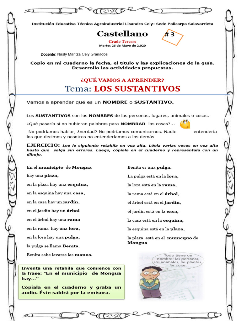 Actividades sobre Sustantivos 3° Primaria | PDF | Artes del Lenguaje y ...