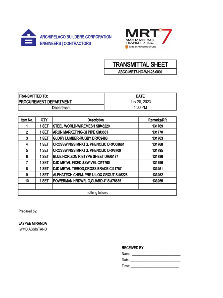 Transmittal RR Ts DR Summary | PDF | Crafts | Secondary Sector Of The ...