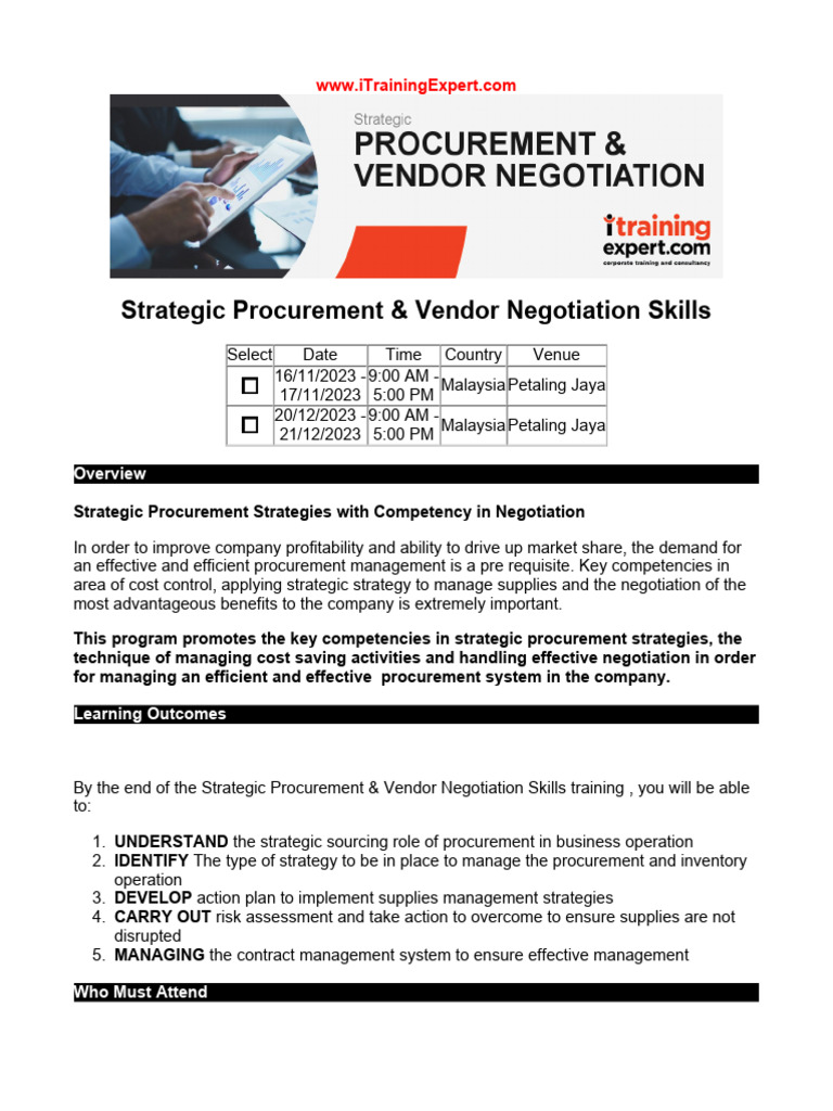 Strategic Procurement & Vendor Negotiation Skills | PDF