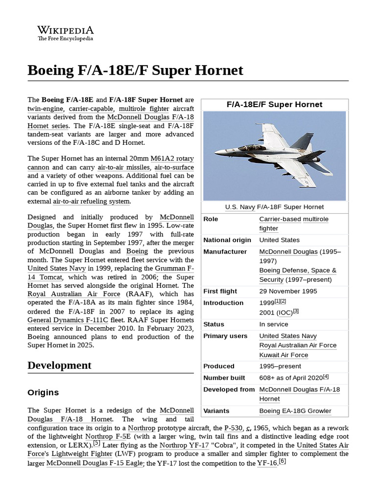 Boeing F A-18E F Super Hornet | PDF | Mc Donnell Douglas F/A 18 Hornet ...