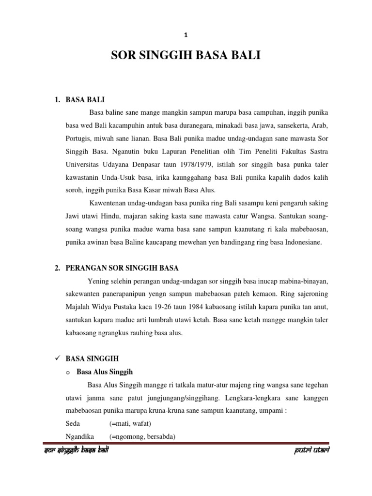 Sor Singgih Basa Bali | PDF