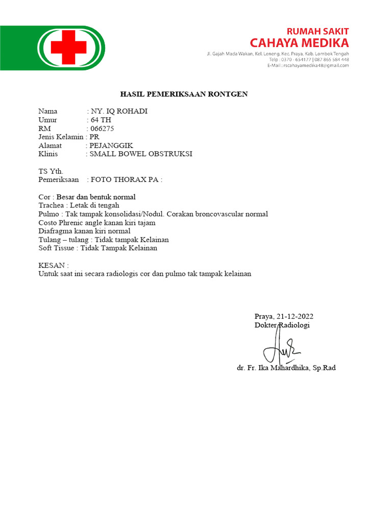 Hasil Rontgen Thorax Normal Pasien 64 Tahun | PDF | Pengembangan Diri ...