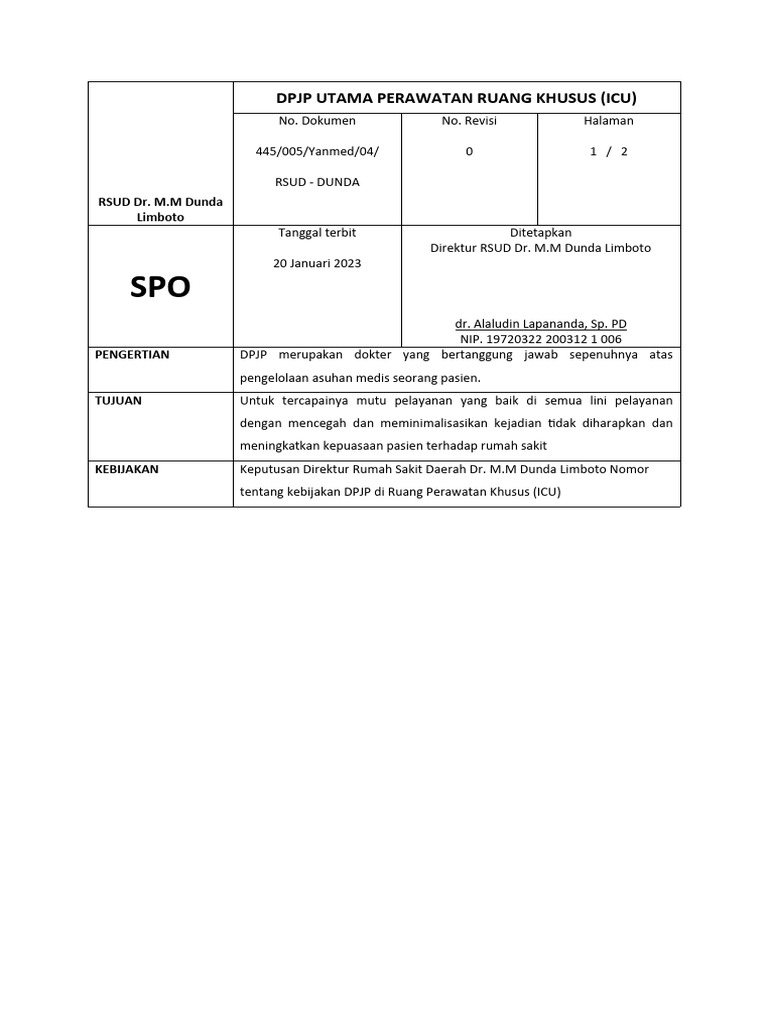 Sop DPJP Icu | PDF | Pengembangan Diri