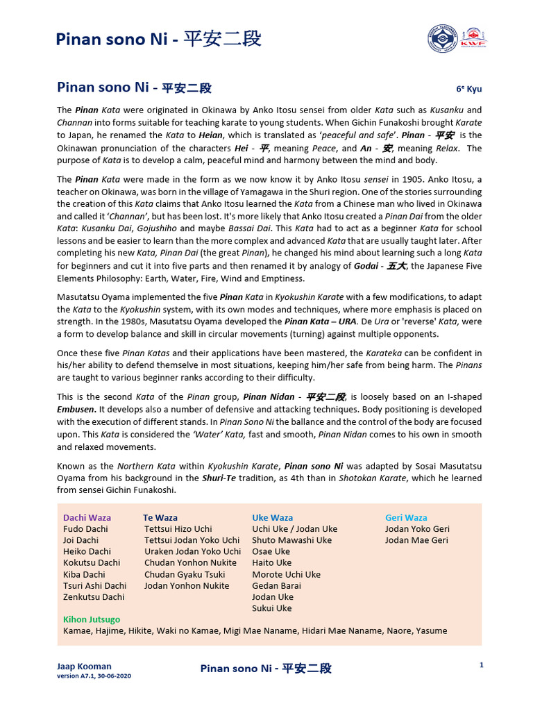 Pinan Sono Ni v7 | PDF | Japanese Martial Arts | East Asian Martial Arts