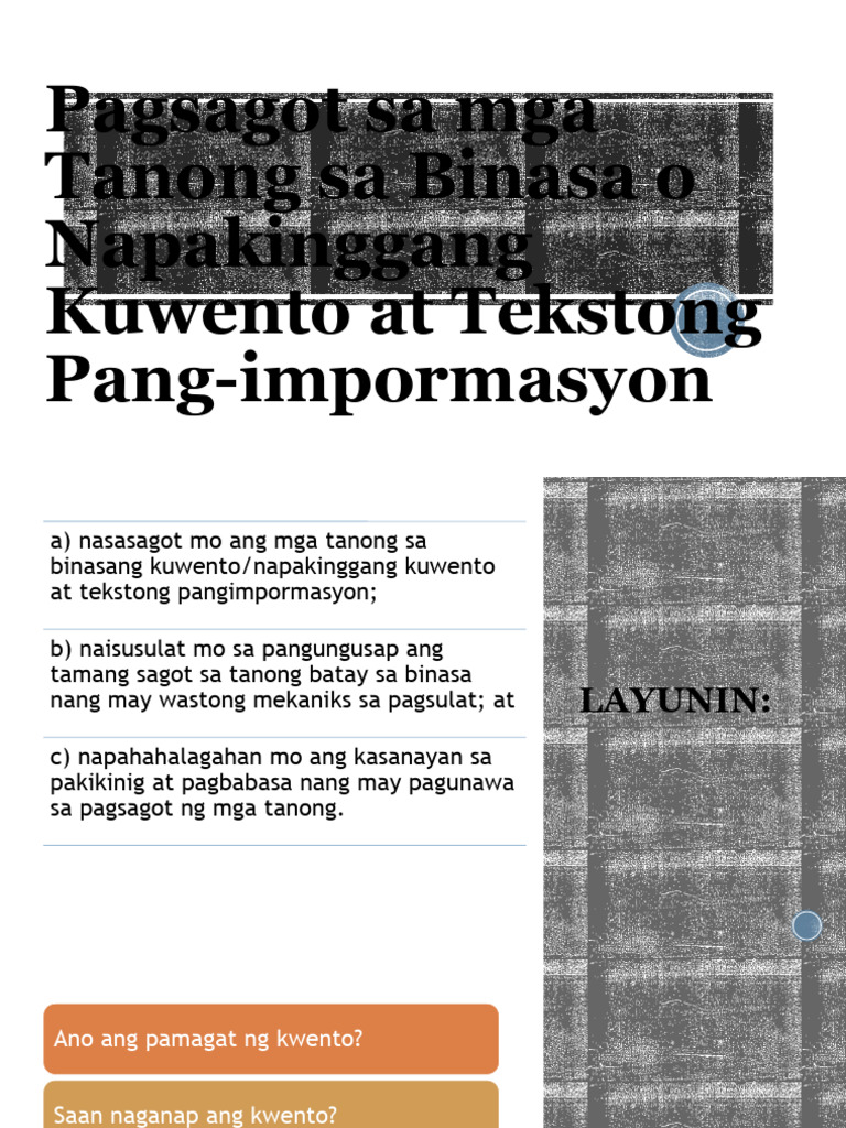 Pagsagot Sa Mga Tanong Sa Binasa o Napakinggang Kwento 5 | PDF