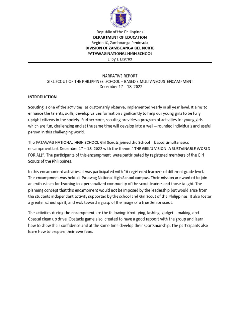 GSP Narrative Report | PDF | Scouting | Youth Movements