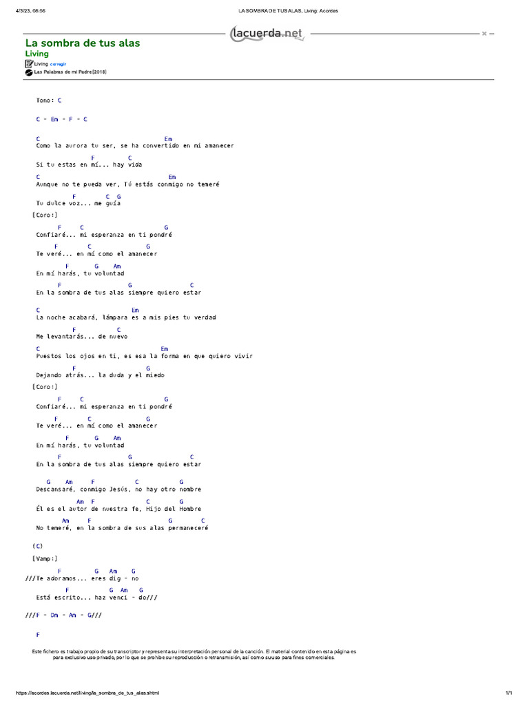LA SOMBRA DE TUS ALAS, Living - Acordes | PDF