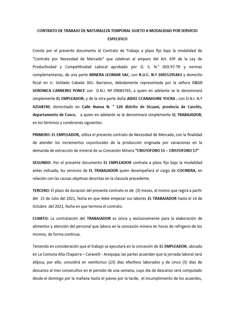 Contrato de Trabajo | Descargar gratis PDF | Derecho laboral | Economias