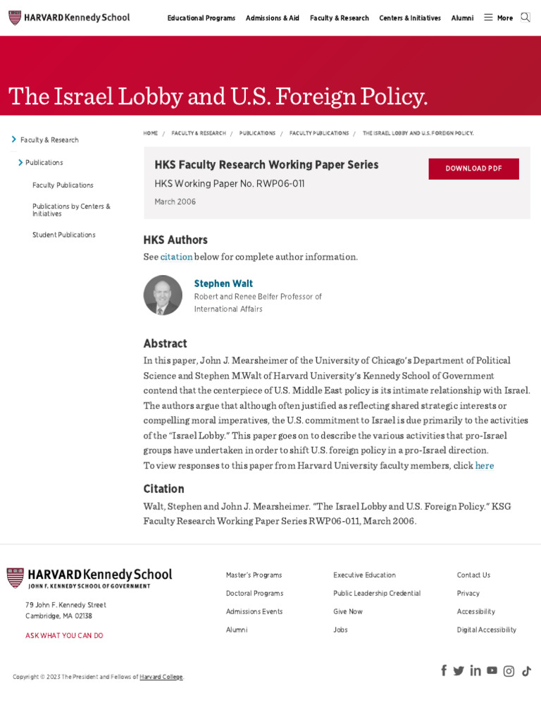 The Israel Lobby and U.S. Foreign Policy. - Harvard Kennedy School | Download Free PDF | Israel ...