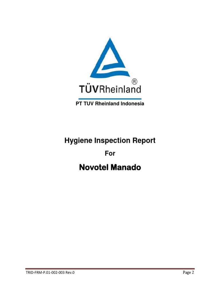 Hygiene Audit Report Novotel Manado 1st Round May 2016 | PDF ...