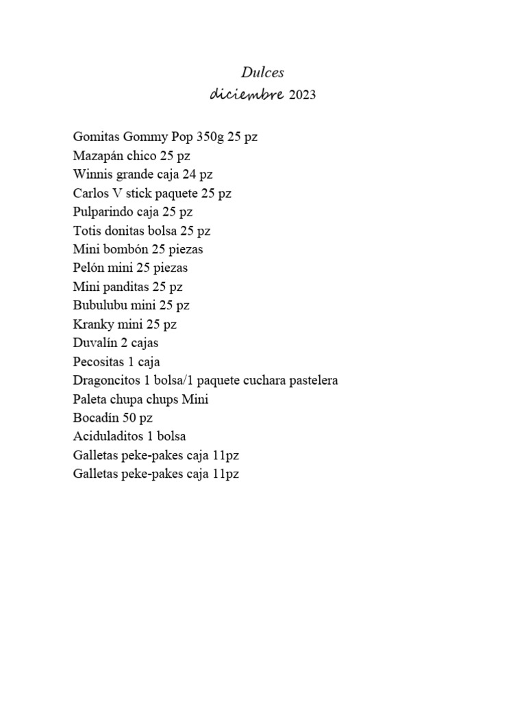 Variedad de Dulces y Dragoncitos | PDF