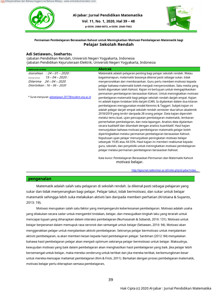 Kahoot-Based Learning Game To Improve Mathematics .En - Ms | PDF