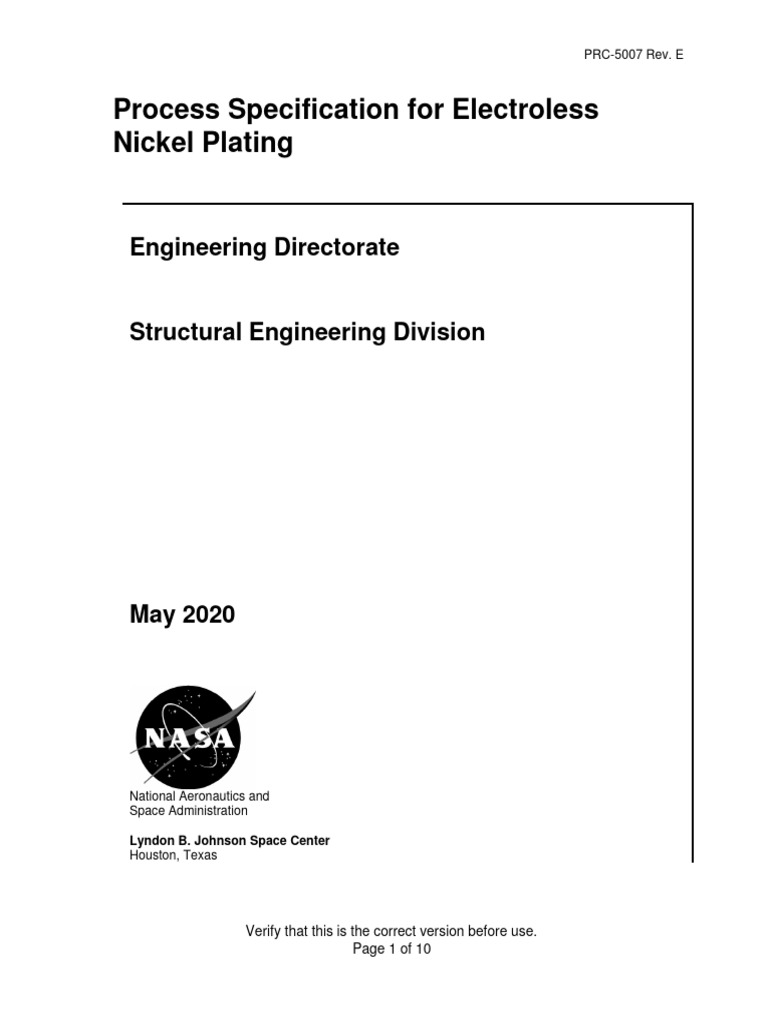 NASA Process Specification For Nickel Plating | PDF | Steel | Physical ...