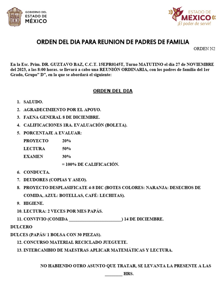 ORDEN DEL DIA JUNTA 04sep | PDF