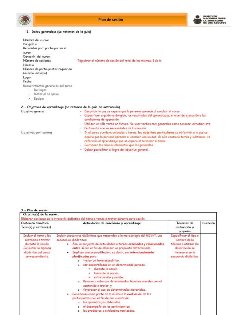 Plan de sesi¢n, instrucciones | PDF | Evaluación | Aprendizaje