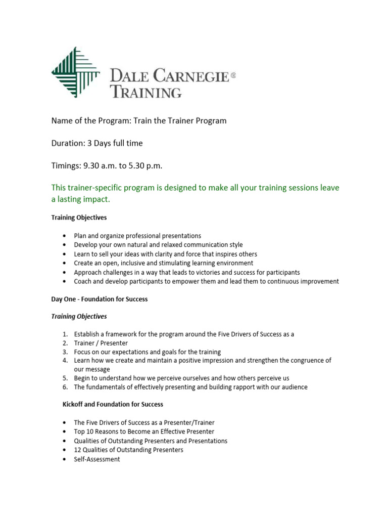 Train the Trainer: 3-Day Program Guide | PDF | Communication | Learning