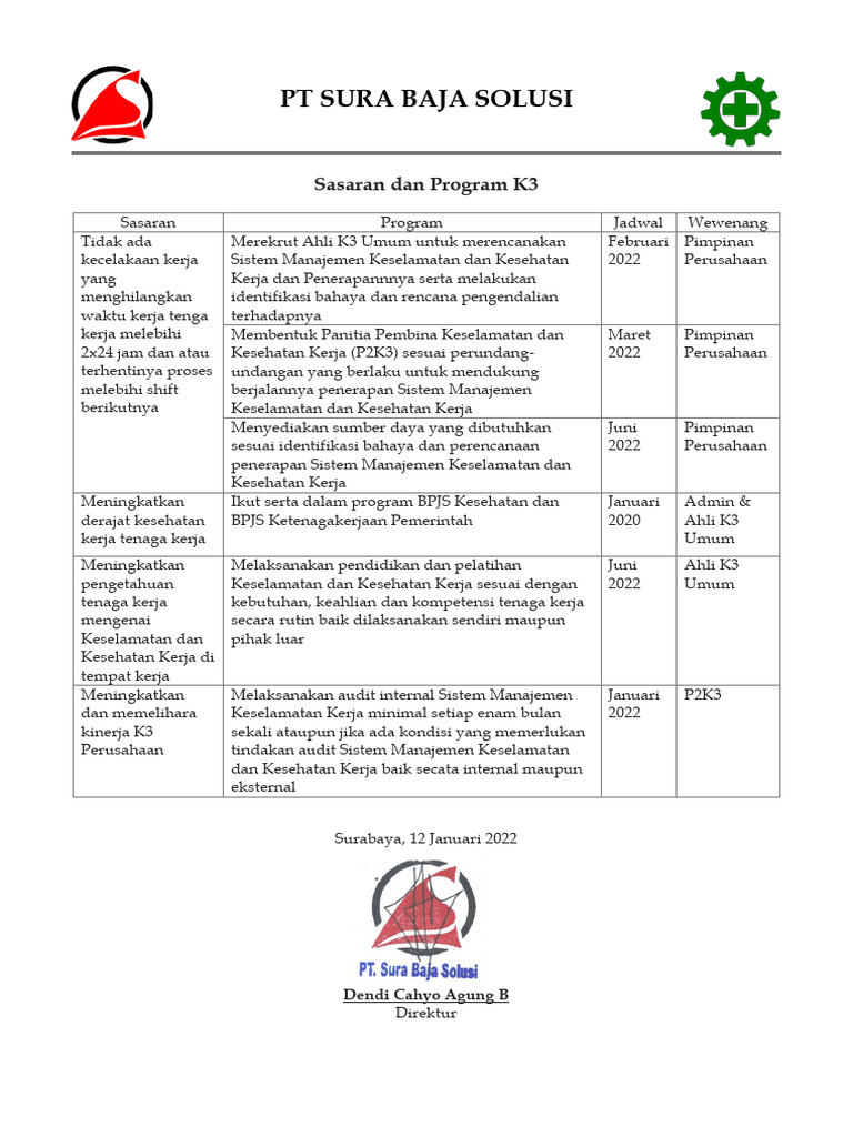 3.1 Sasaran Dan Program K3 & Dokumentasi | PDF