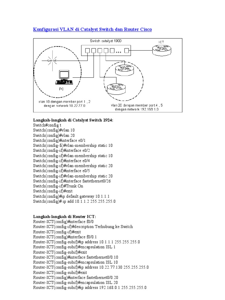 Konfigurasi VLAN Di Catalyst Switch Dan Router Cisco | PDF | Router (Computing) | Networks